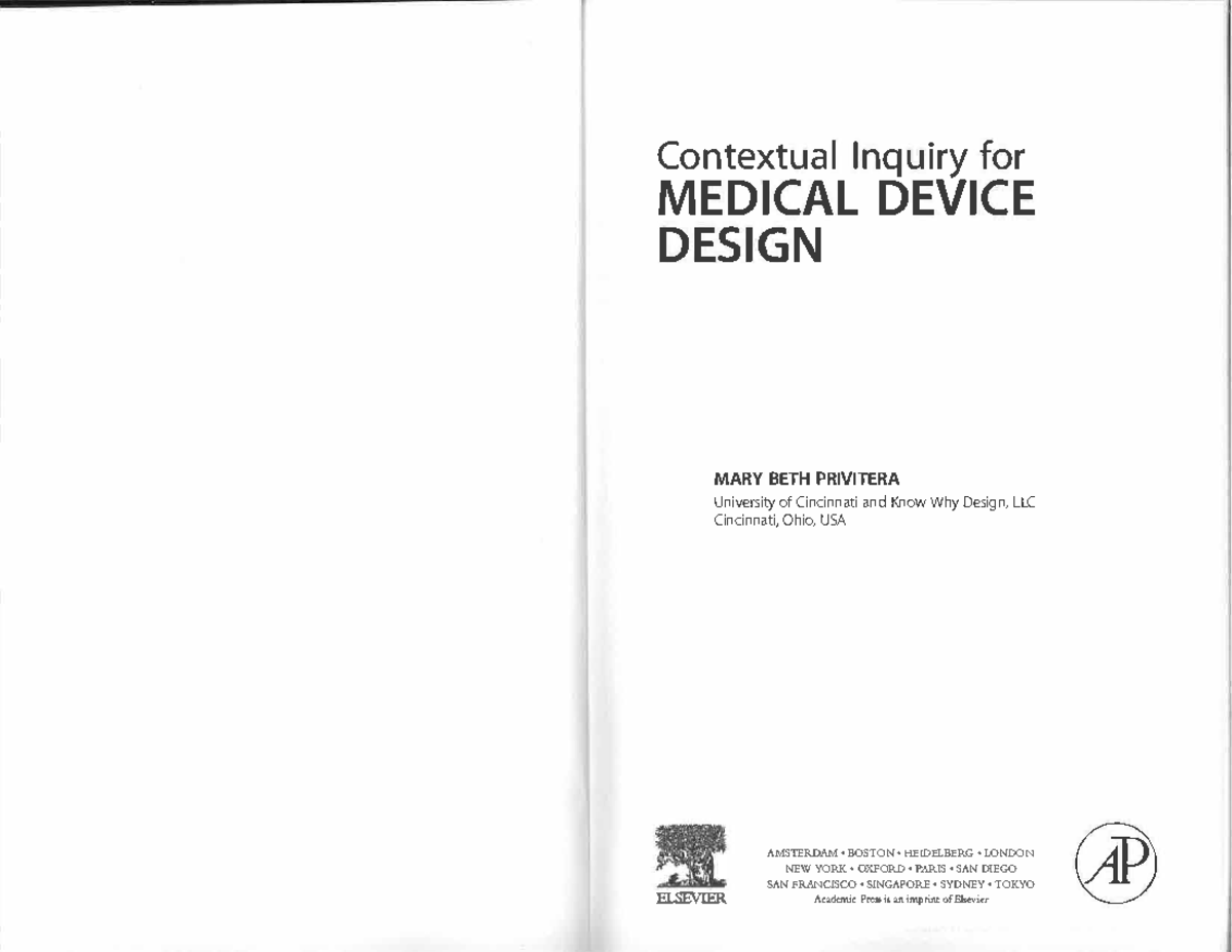 Contextual Inquiry for Med Device Design - ####### Contextual Inquiry for MEDICAL DEVICE DESIGN ...