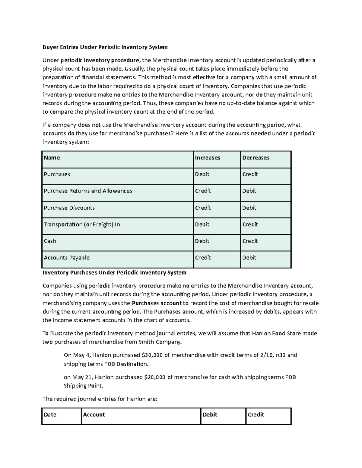 Buyer Entries Under Periodic Inventory System - Usually, the physical ...