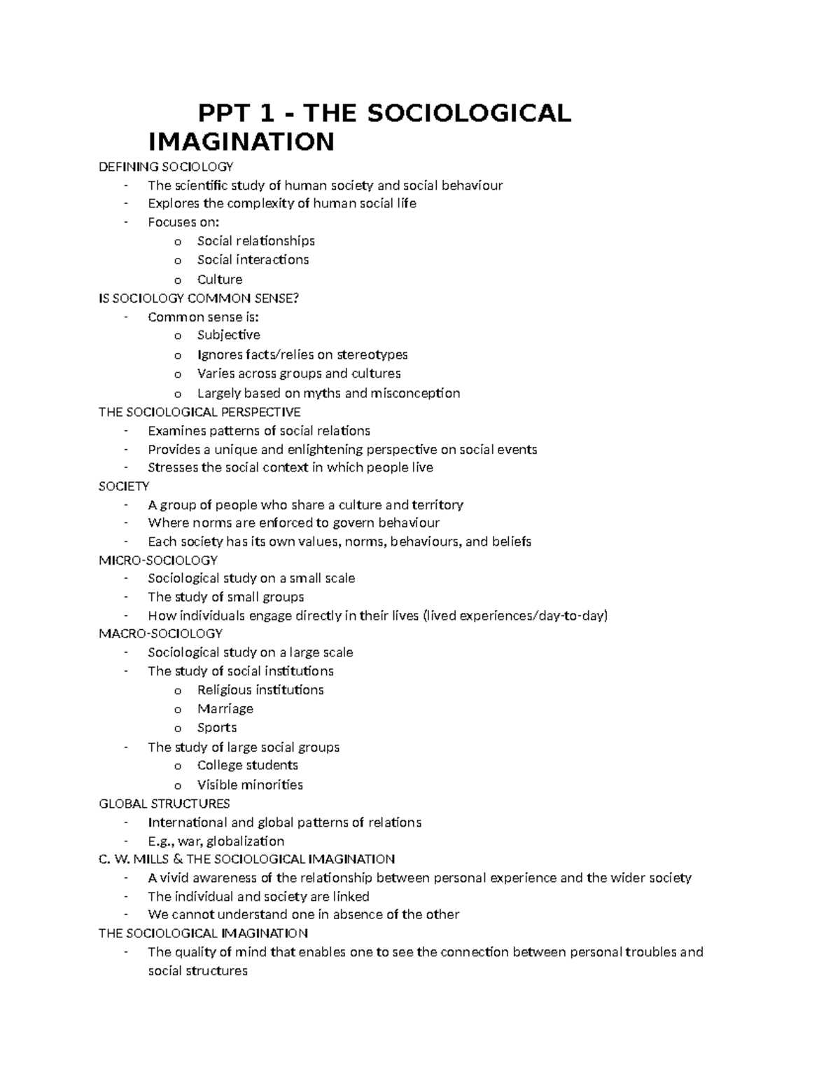 Niagara College - SOCL1100 PPT 1 - The Sociological Imagination - PPT 1 ...