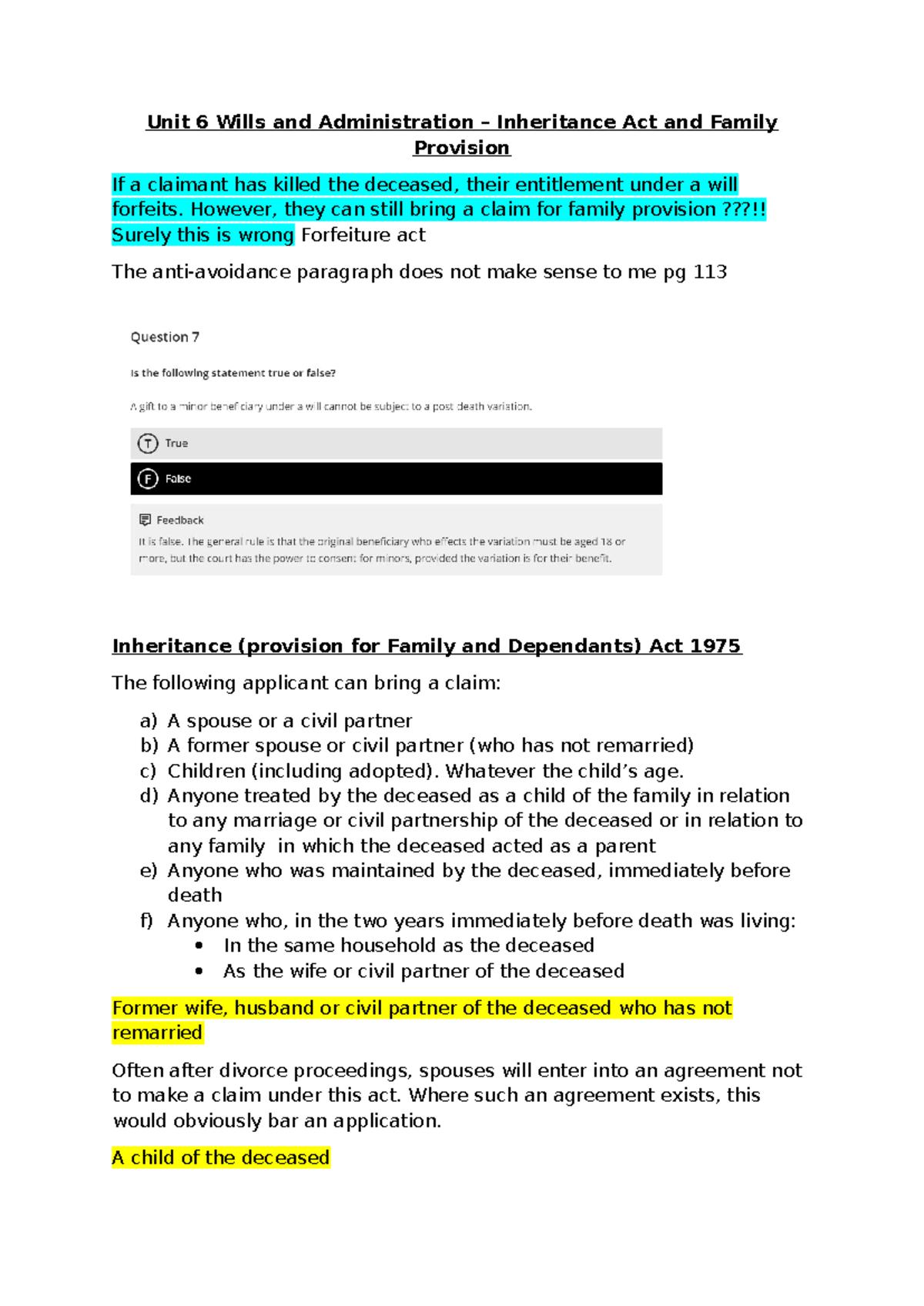 Unit 6 Wills and Administration Notes - However, they can still bring a ...