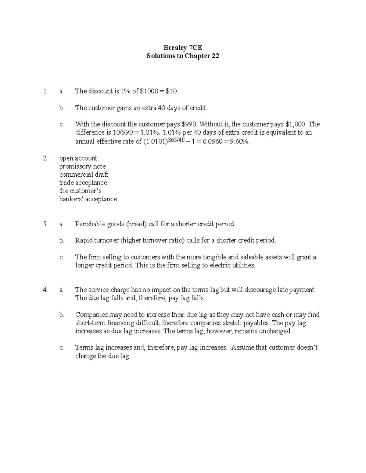 Finance Ch 22 Solutions - Brealey 7CE Solutions to Chapter 22 a. The ...