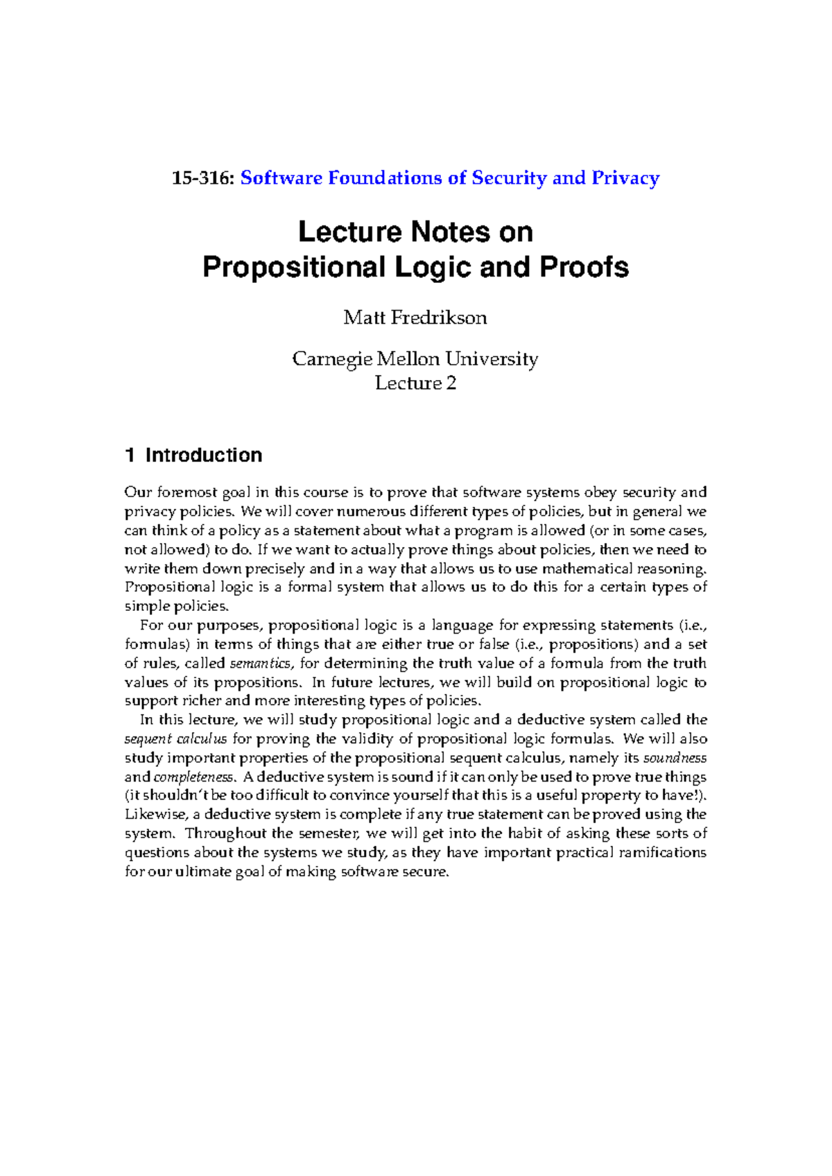 02-prop - Notes for mca - 15-316: Software Foundations of Security and ...