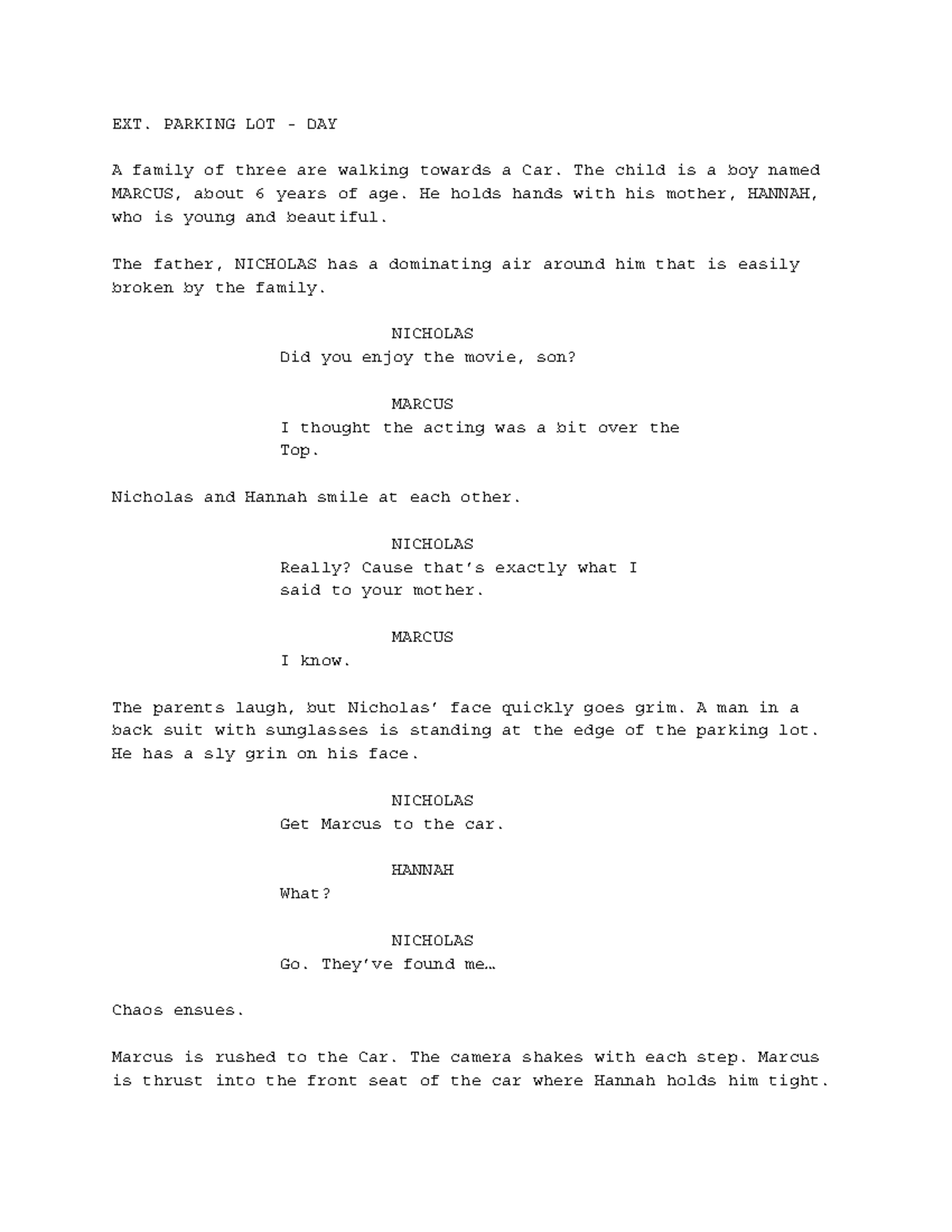 Sniper - Script for fan made movie - EXT. PARKING LOT - DAY A family of ...