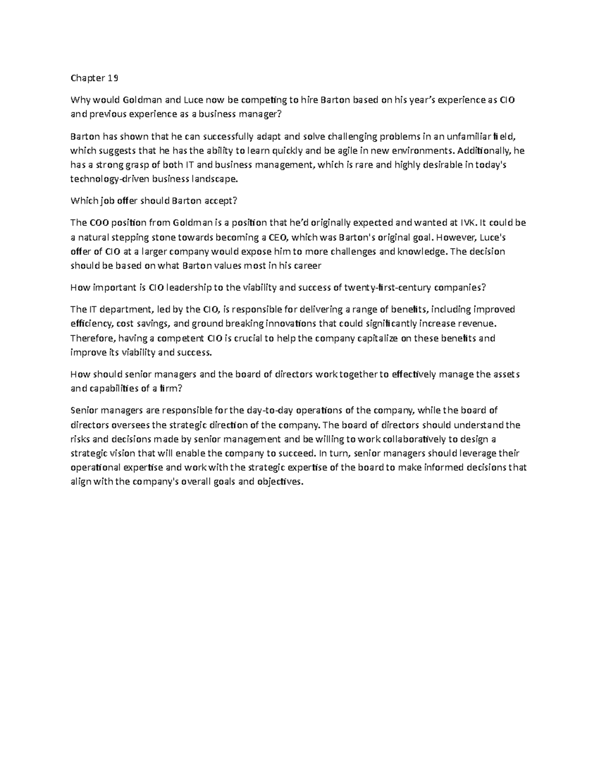 Chapter 19 - Chapter 19 Why would Goldman and Luce now be competing to hire Barton based on his ...