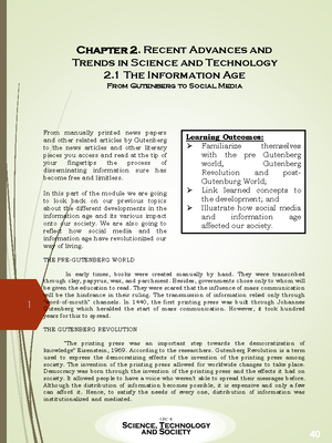 Worksheet FOR STS Topic 3 - SCIENCE, TECNOLOGY AND SOCIETY (GEC 103) WORKSHEET NO. 1 TOPIC ...