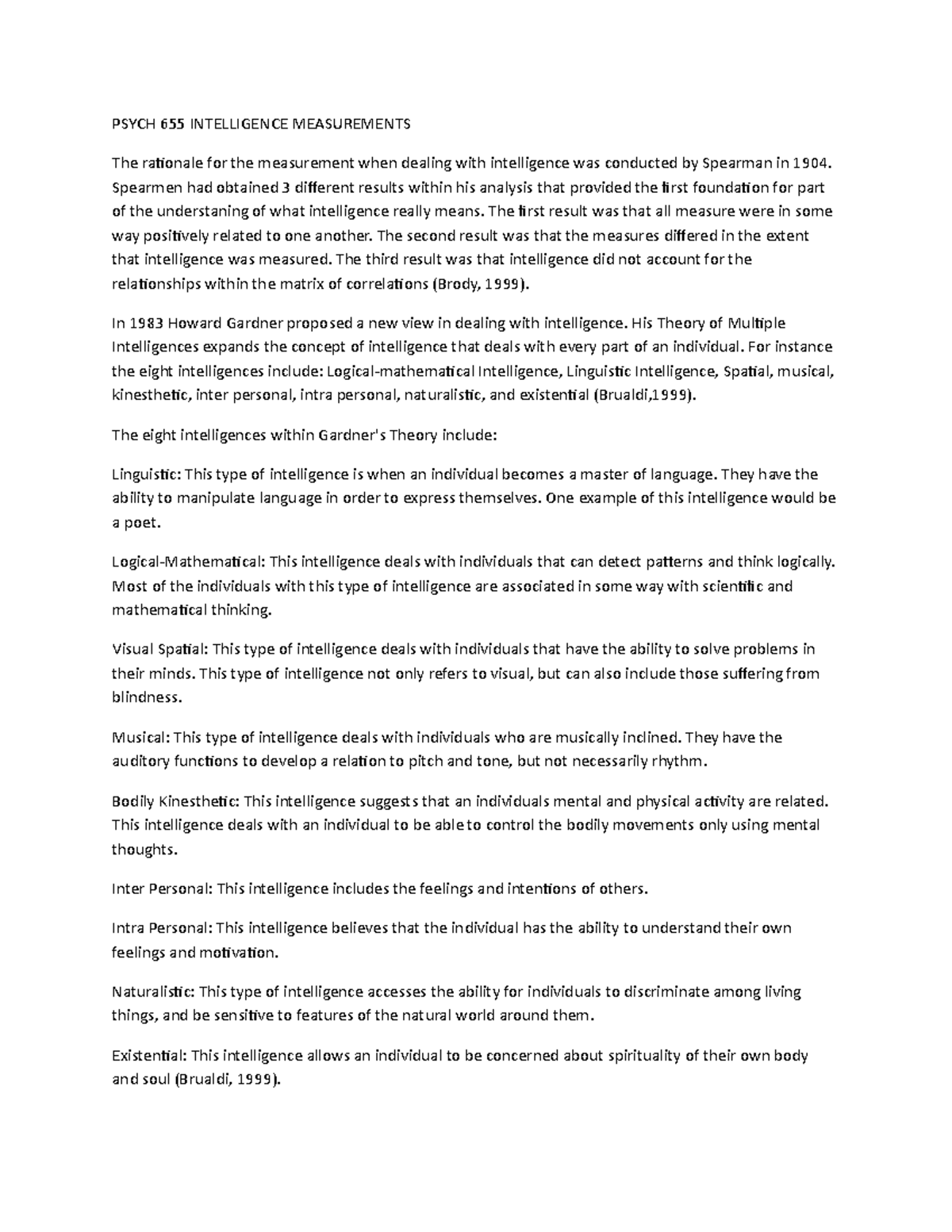 PSYCH 655 Intelligence Measurements - PSYCH 655 INTELLIGENCE ...