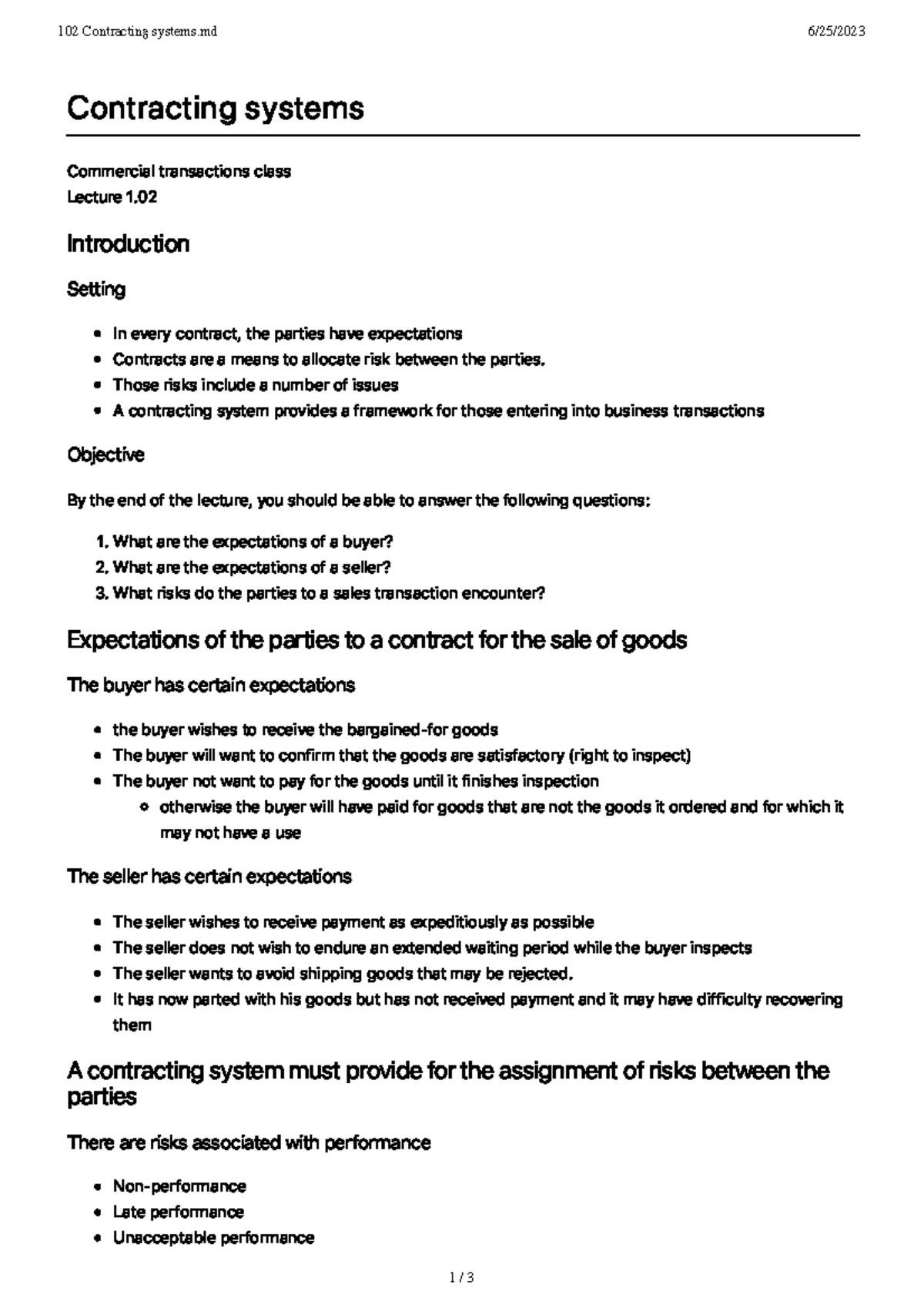 102 Contracting systems - 02 Introduction Setting In every contract ...
