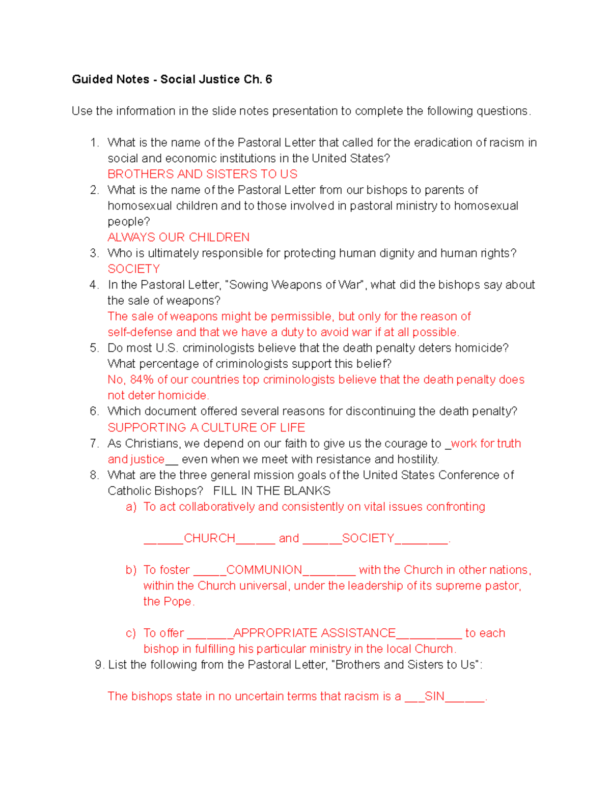 Answer Sheet - Guided Notes - Social Justice Ch. 6 Answers - Guided ...
