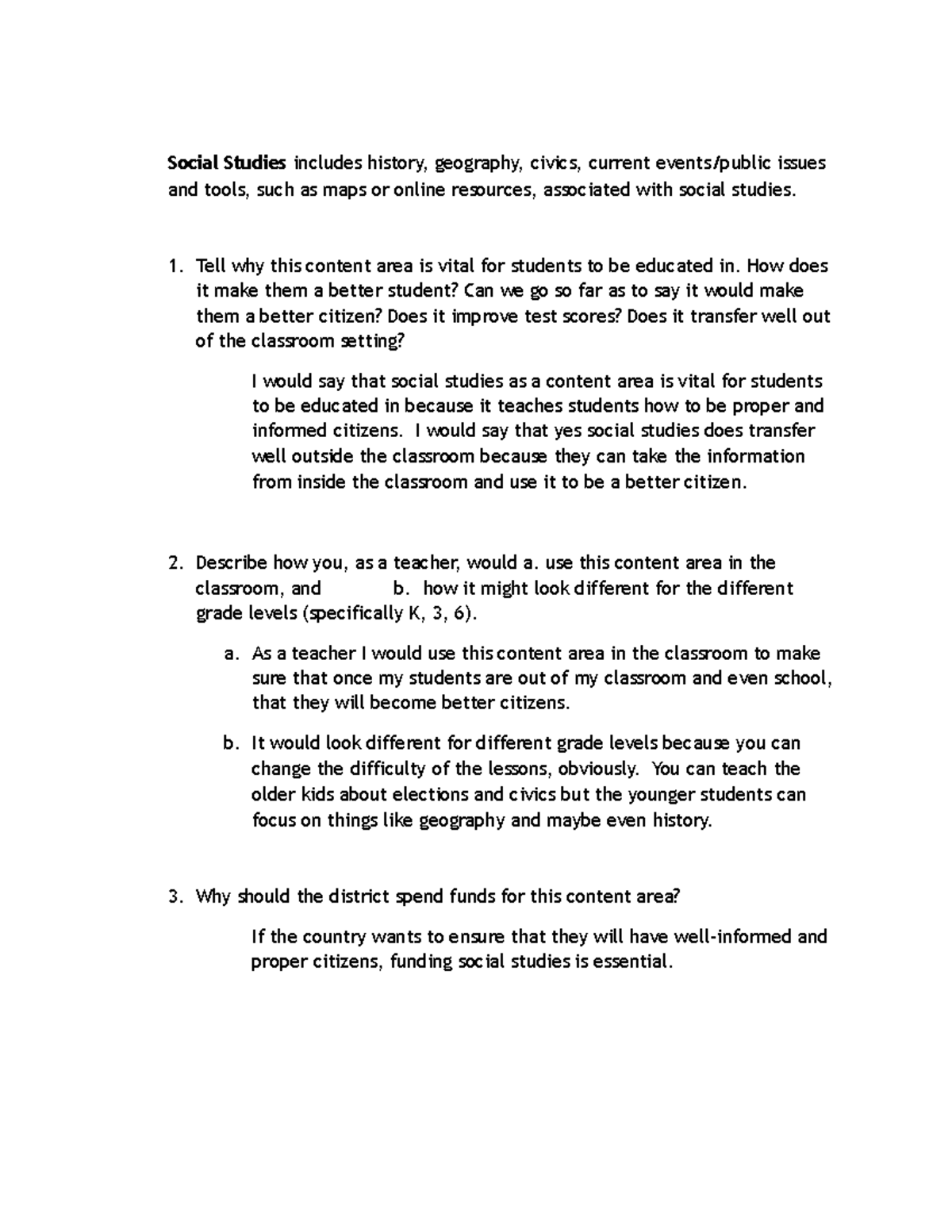 Social studies final - Social Studies includes history, geography ...