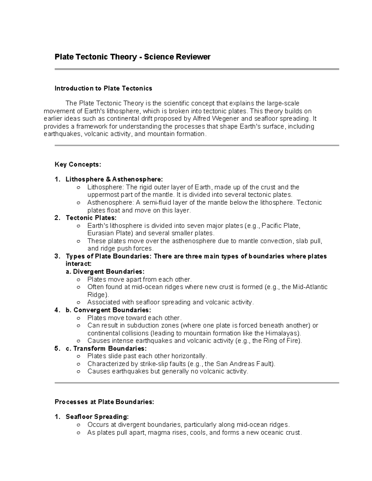 Plate Tectonic Theory Reviewer - Plate Tectonic Theory - Science ...