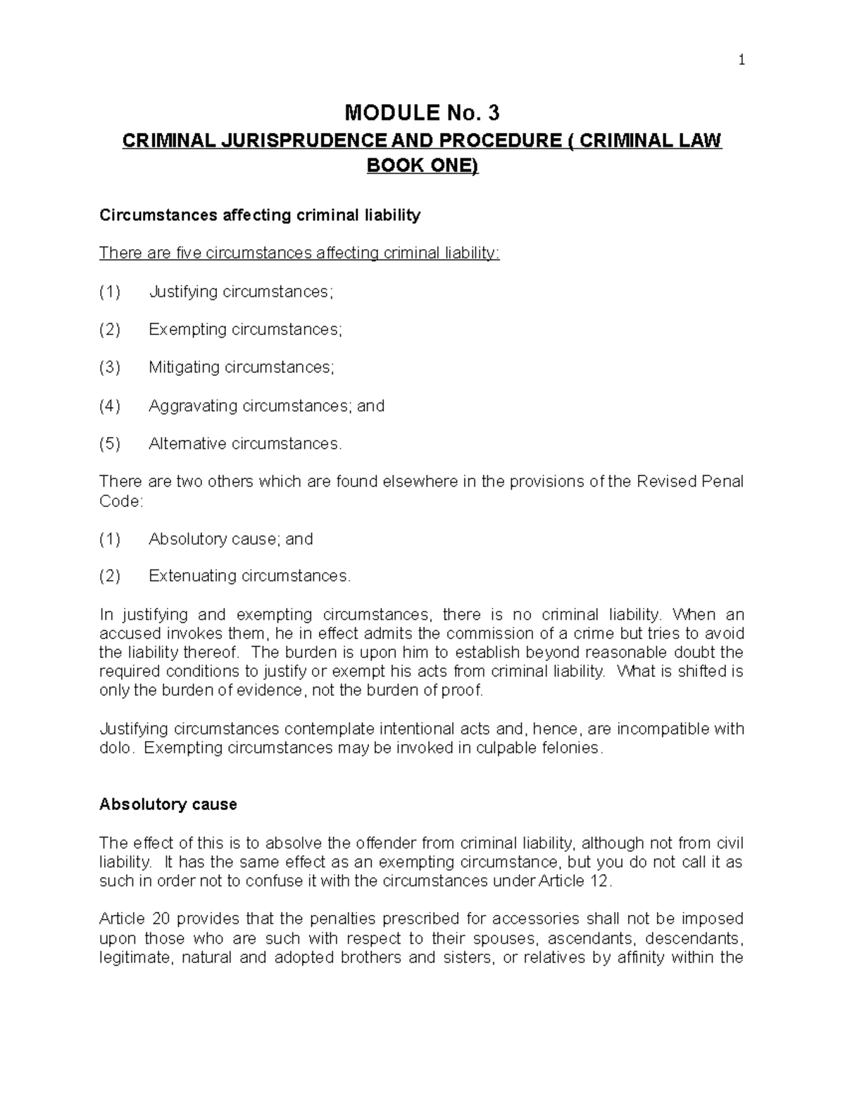 CJL 3 - Notes - MODULE No. 3 CRIMINAL JURISPRUDENCE AND PROCEDURE ...