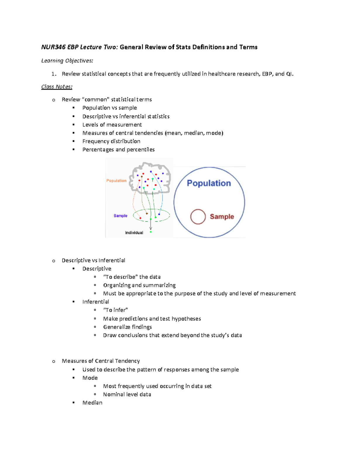NUR346 Lecture 2 - General Review of Stats Definitions and Terms - NUR346 EBP Lecture Two ...