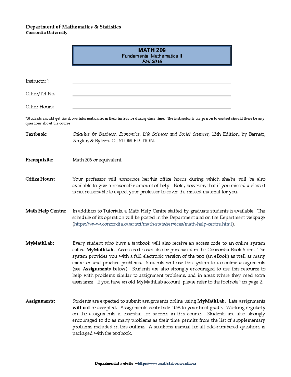 MATH209 2 16 - MATH 209 Fundamental Mathematics II Fall 2016 No ...