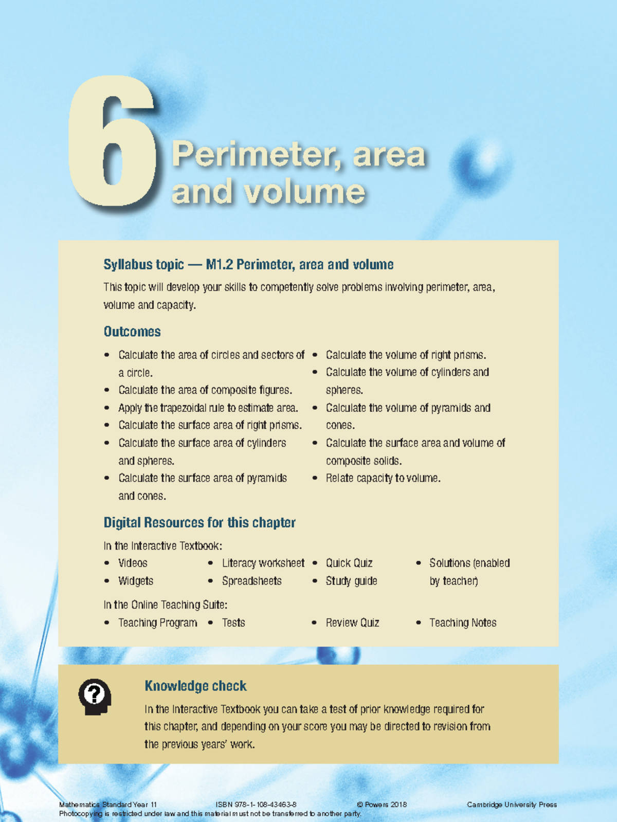 Chapter 6 Perimeter area and volume - Perimeter, area 6 and volume ...