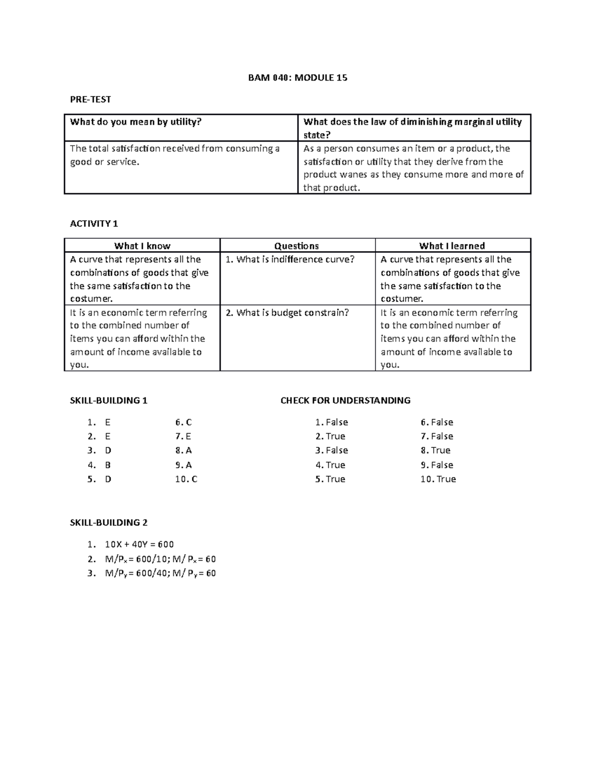 BAM 040 - Module 15 - BAM 040: MODULE 15 PRE-TEST What do you mean by ...