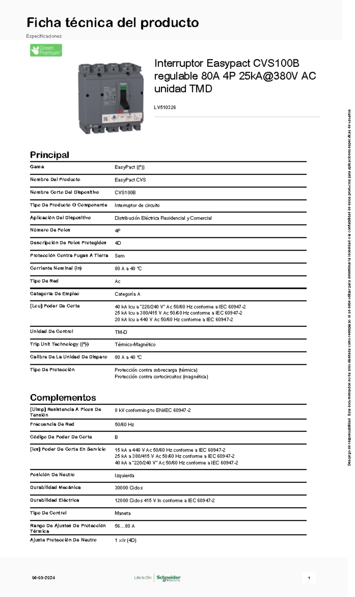 Schneider Electric Easy Pact-CVS LV510326 - Interruptor Easypact ...