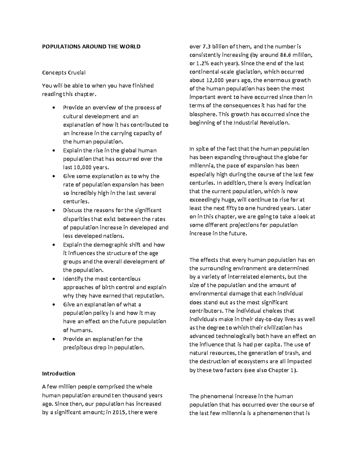 Populations Around THE World - POPULATIONS AROUND THE WORLD Concepts ...