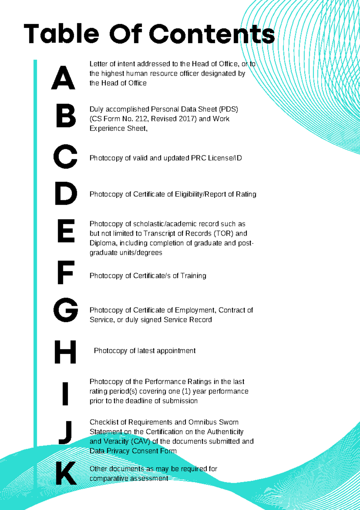 Table OF Content - n/a - Table Of Contents A B Letter of intent ...