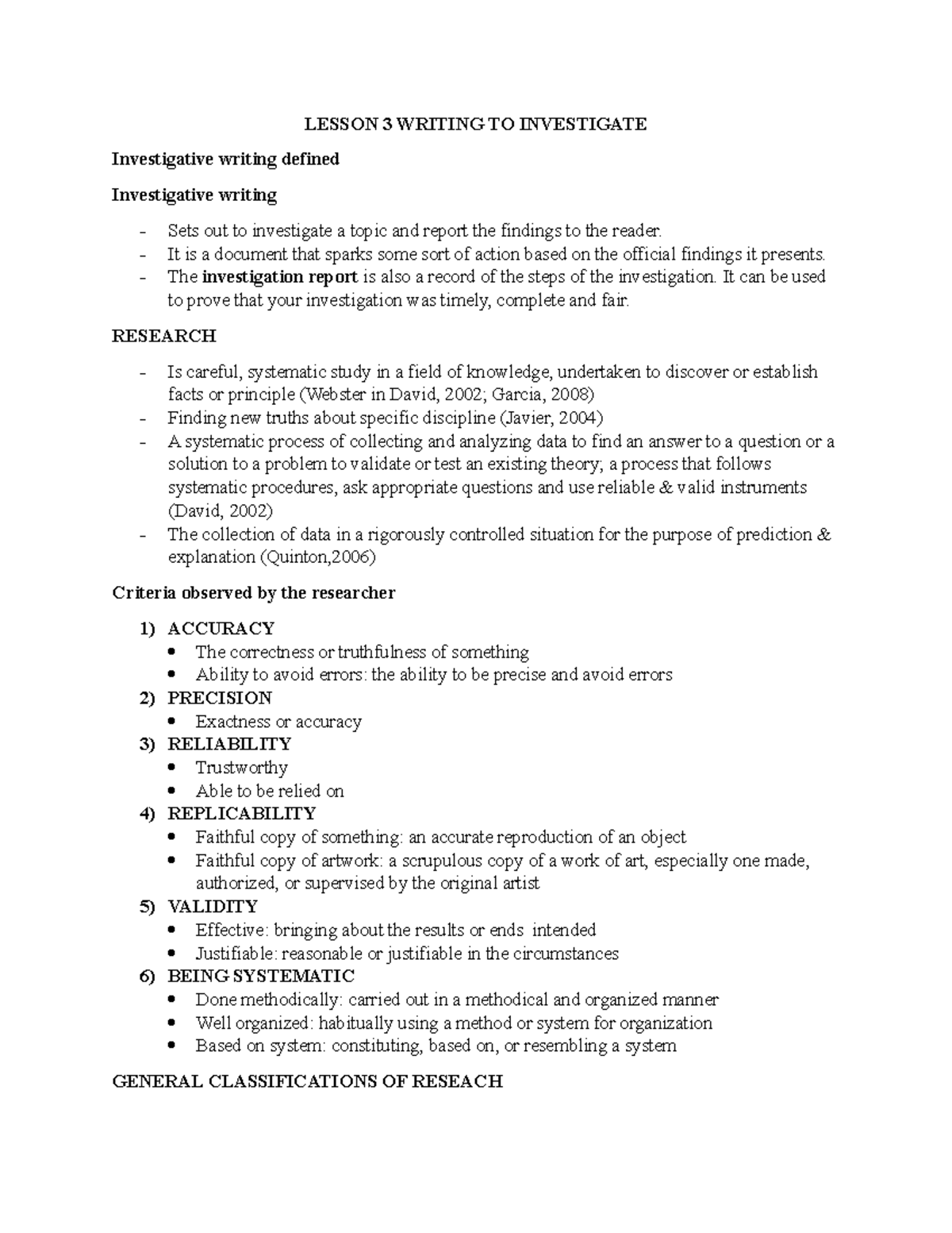 Lesson 3 Writing to Investigate - LESSON 3 WRITING TO INVESTIGATE ...