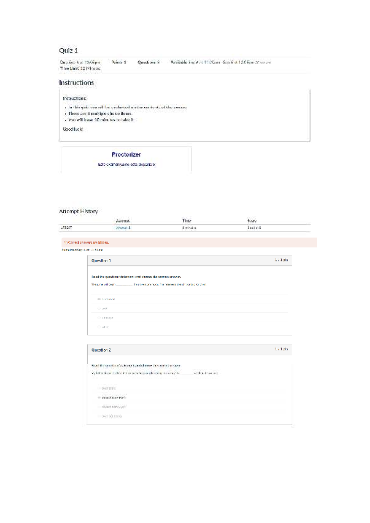 Quiz 1 advanced 06 - Quiz 1 Due 12:06pm Pointa a Questium 8 Arritable ...