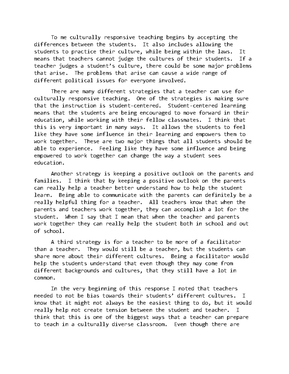 Culturally Responsive Teaching Response - To me culturally responsive ...