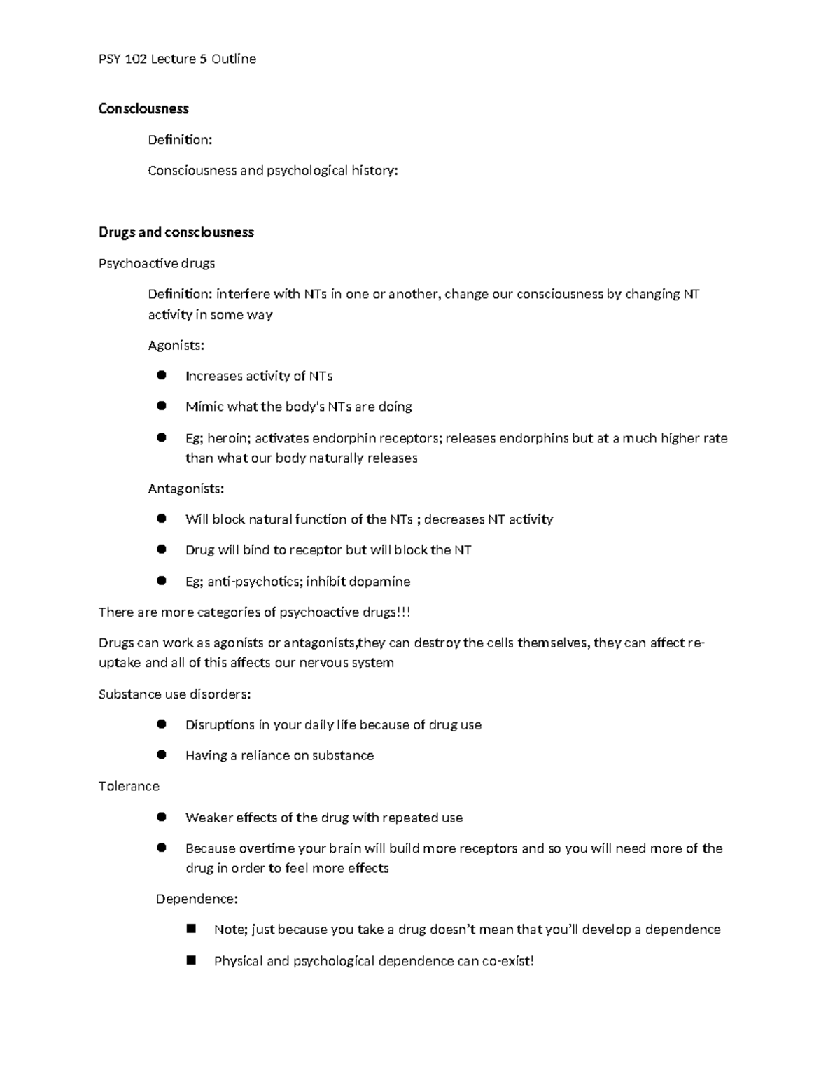 Lecture 5 Outline - nnnnnnnn - Consciousness Definition: Consciousness and psychological history ...