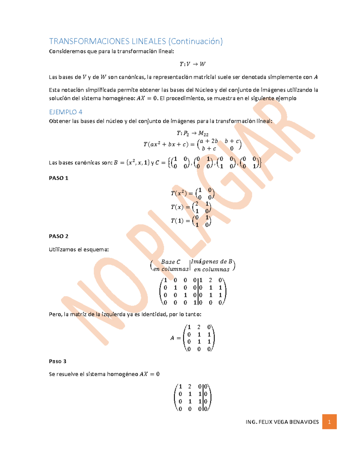 Transformaciones Lineales 3 - TRANSFORMACIONES LINEALES (Continuación ...