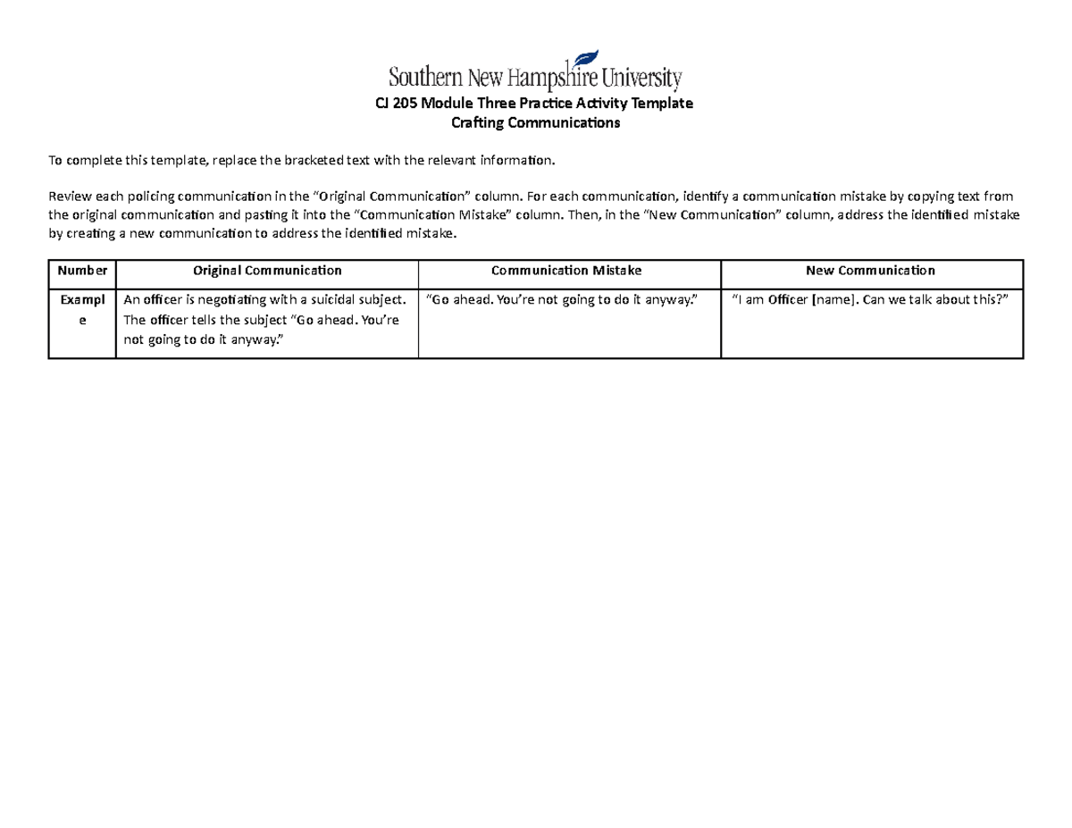 CJ 205 Module Three Practice Activity Template - CJ 205 Module Three ...