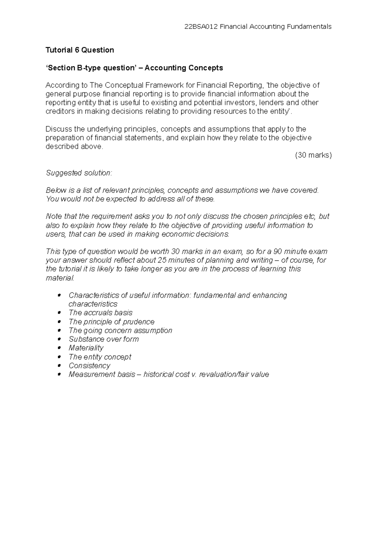 22 BSA012 Tutorial 6 question and solution - 22BSA012 Financial Accounting Fundamentals Tutorial ...