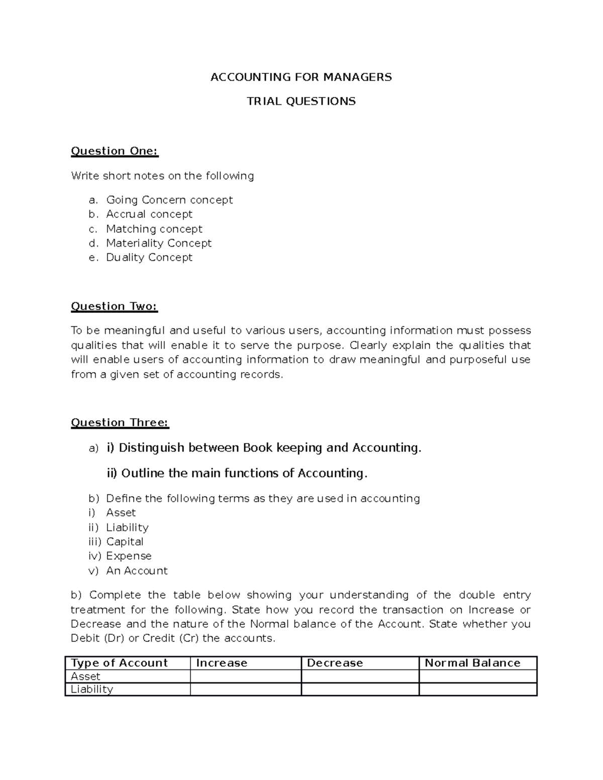 Trial Qestions - accounting - ACCOUNTING FOR MANAGERS TRIAL QUESTIONS ...