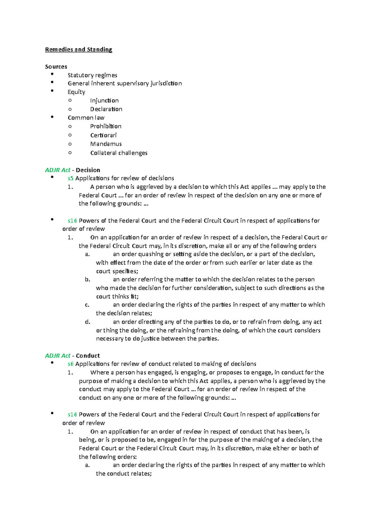 Wk10 L1 - Prof Murray Raff - Remedies and Standing Sources Statutory ...