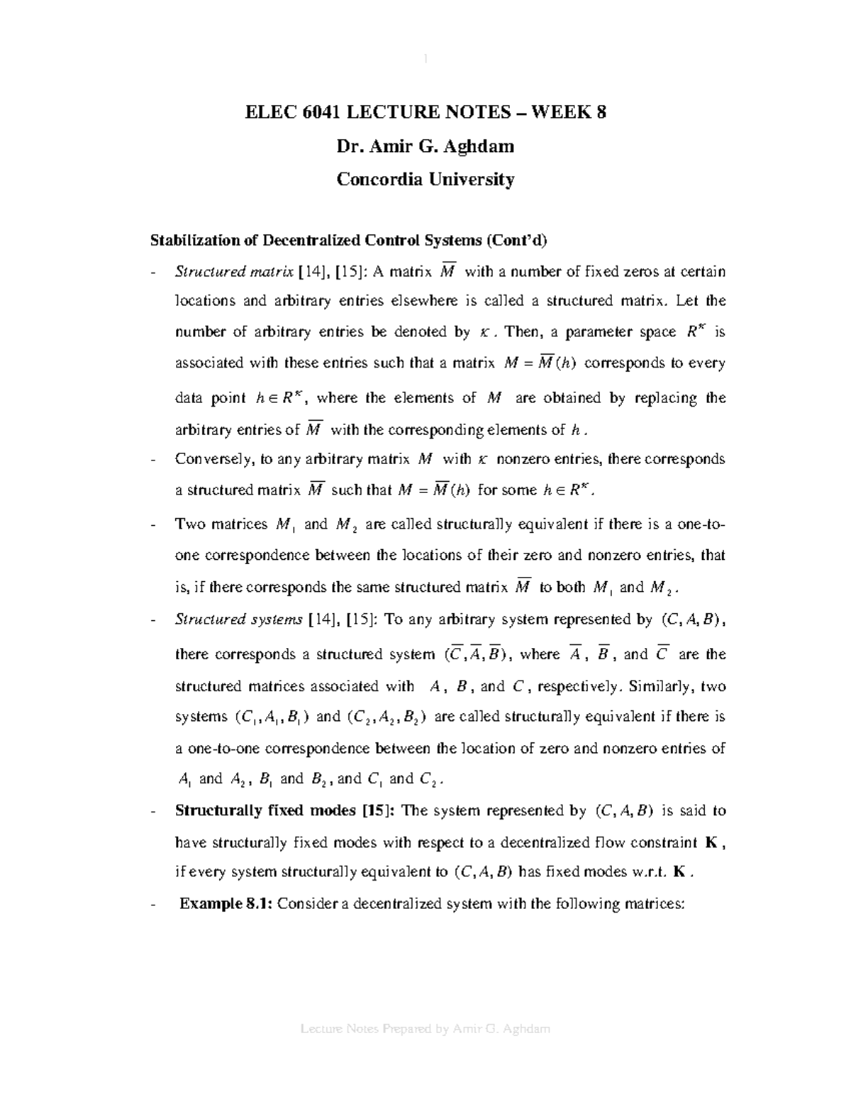 Week8 ELEC 372 - ELEC 6041 LECTURE NOTES – WEEK 8 Dr. Amir G. Aghdam ...