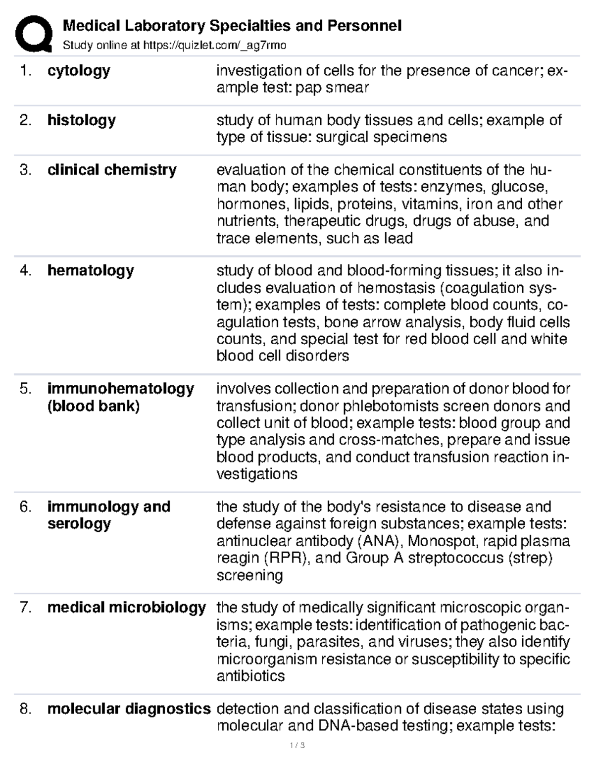 Medical Laboratory Specialties and Personnel - Studocu