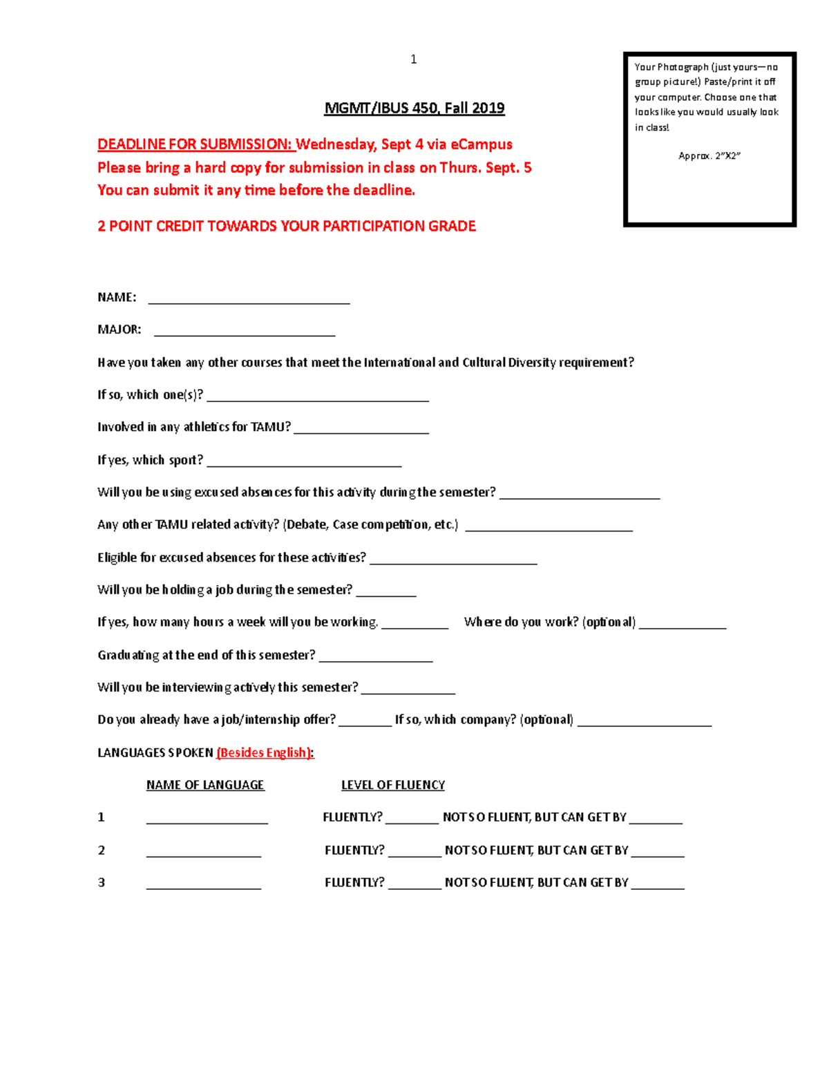 Preliminary Information Form Fall 19 - 1 MGMT/IBUS 450, Fall 2019 ...