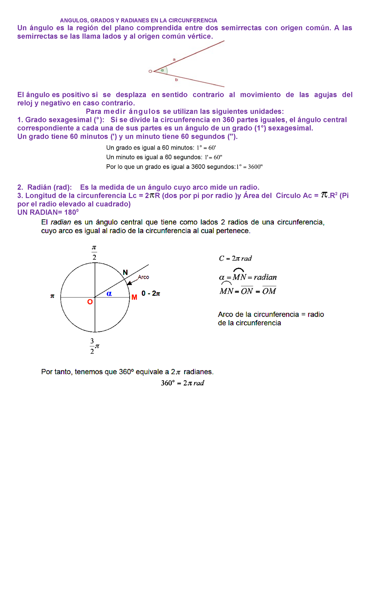 Angulos, Grados Y Radianes Grado 10 2023 - ANGULOS, GRADOS Y RADIANES ...