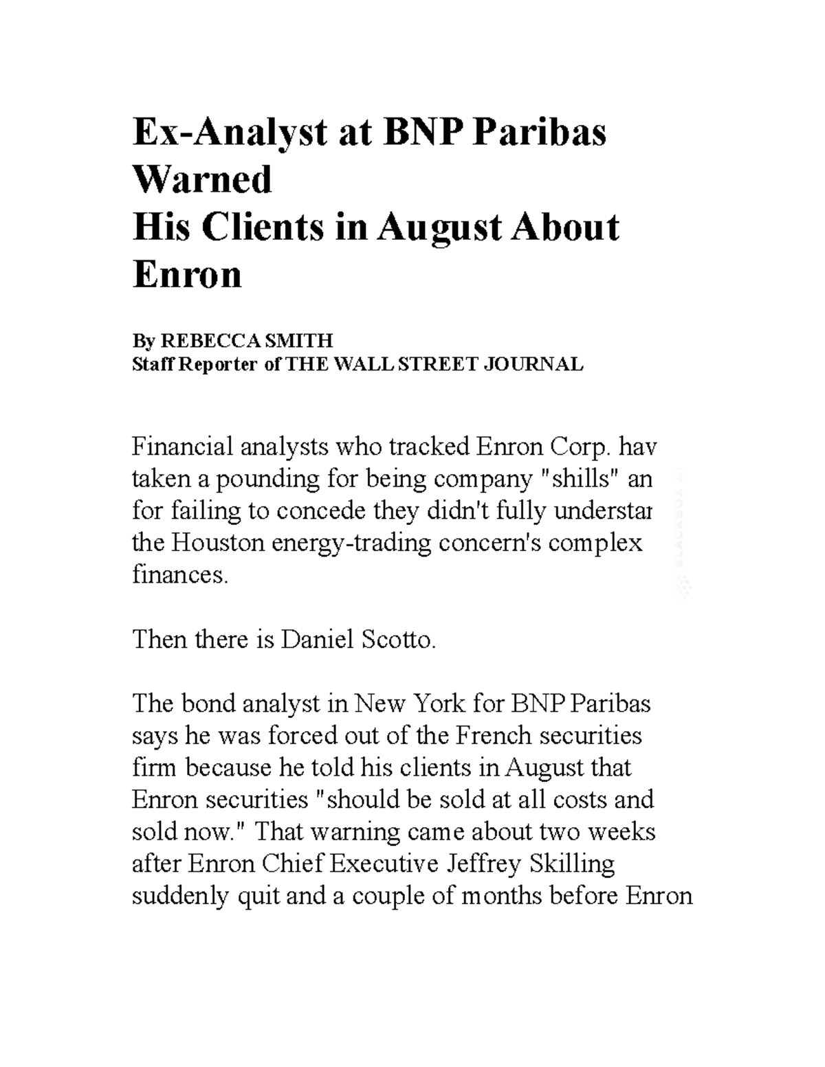Ex-Analyst at BNP Paribas Warned - Ex-Analyst at BNP Paribas Warned His ...