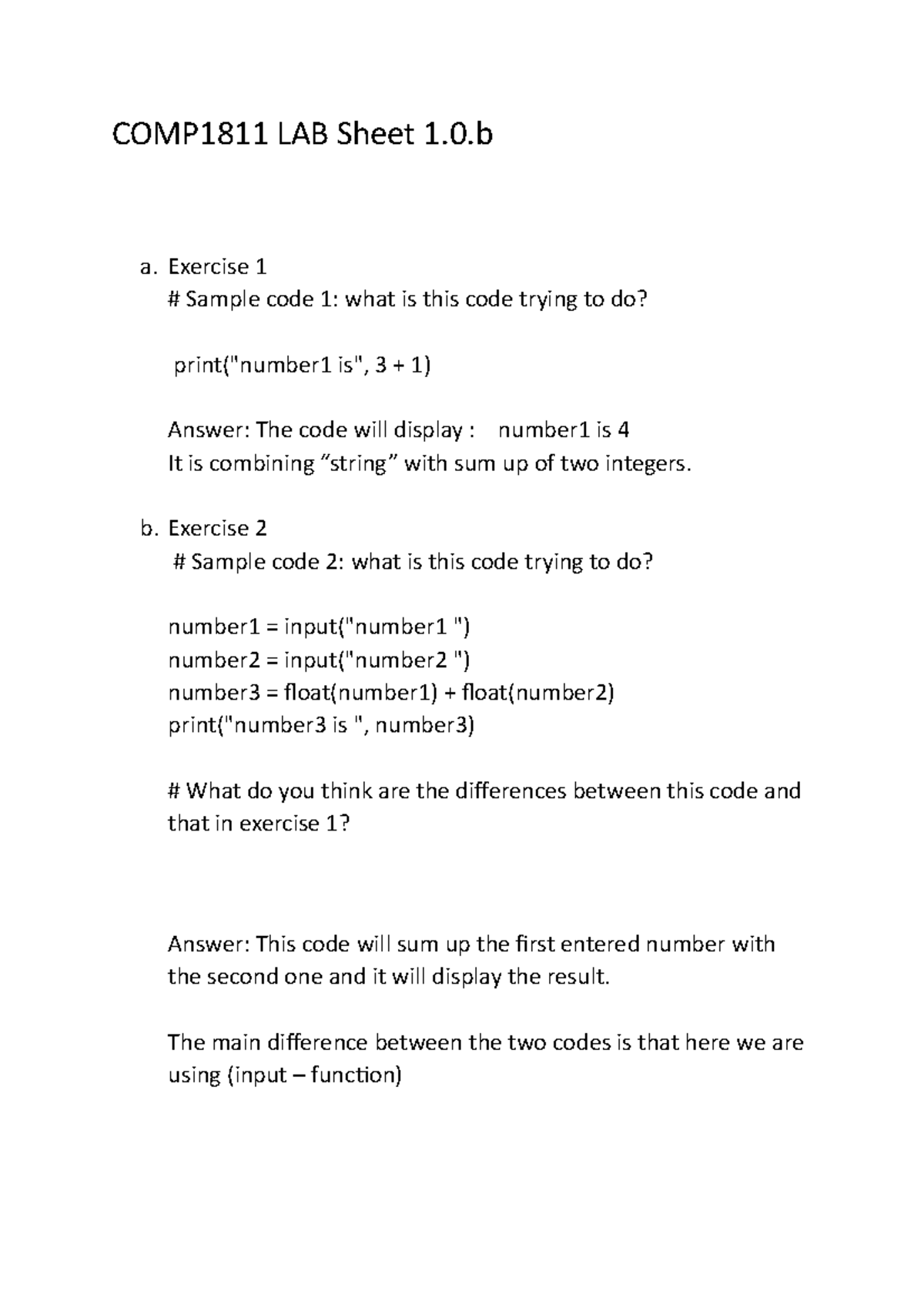 Paradigms of Programing LAB - COMP1811 LAB Sheet 1.0 a. Exercise 1 ...