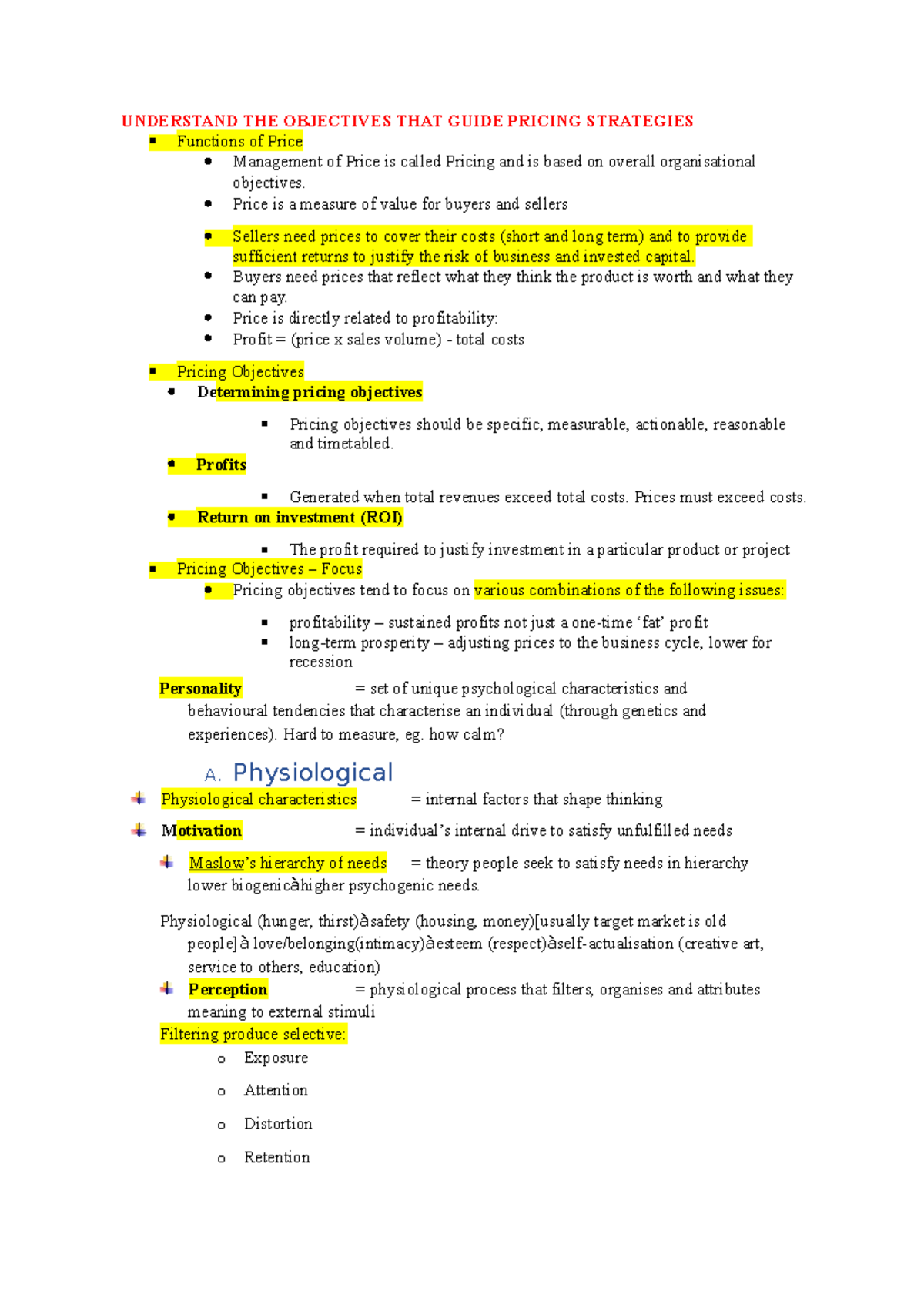 Week 7 - Lecture notes 7 - UNDERSTAND THE OBJECTIVES THAT GUIDE PRICING ... Week 7 - Lecture notes 7 - UNDERSTAND THE OBJECTIVES THAT GUIDE PRICING ...