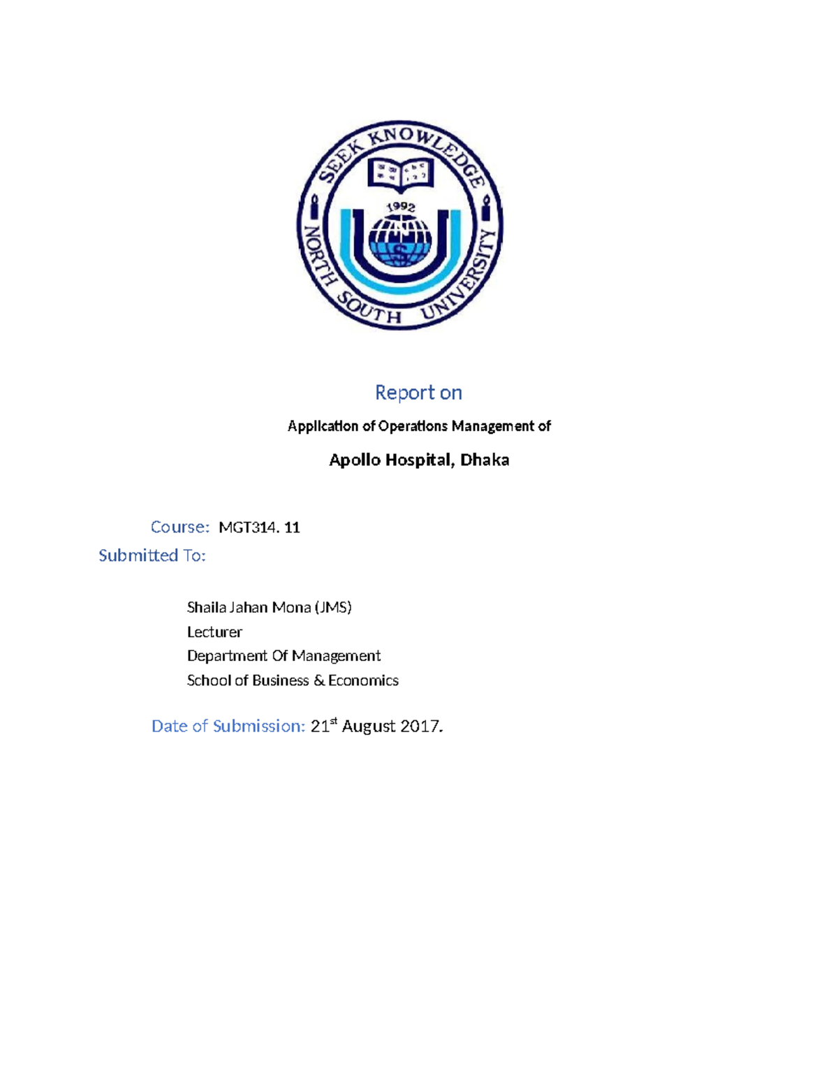 Final Project - abcd - Report on Application of Operations Management ...