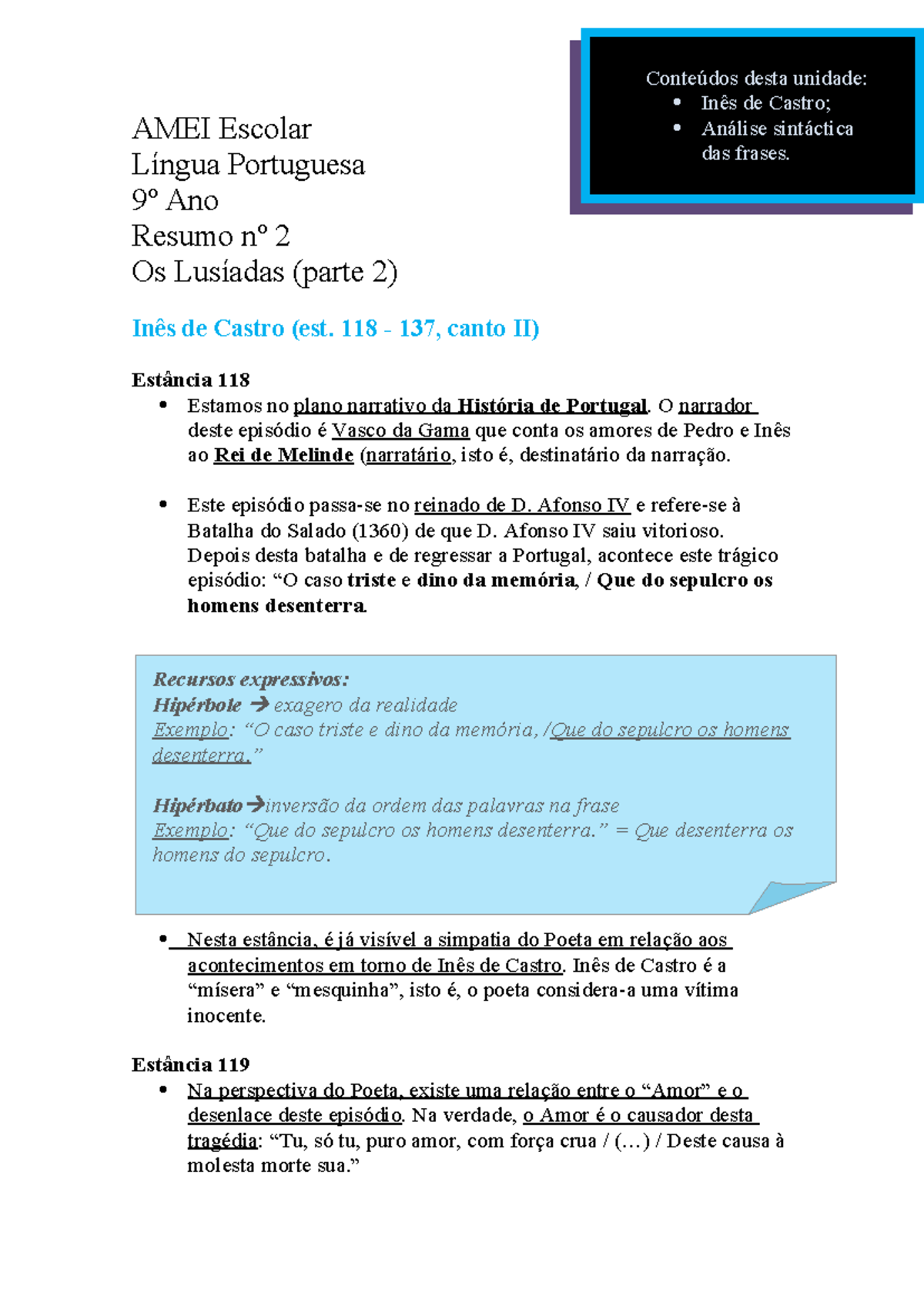 Resumo-nc2ba-3 - eeeeeeeeeeeeeeeeeee - AMEI Escolar Língua Portuguesa ...