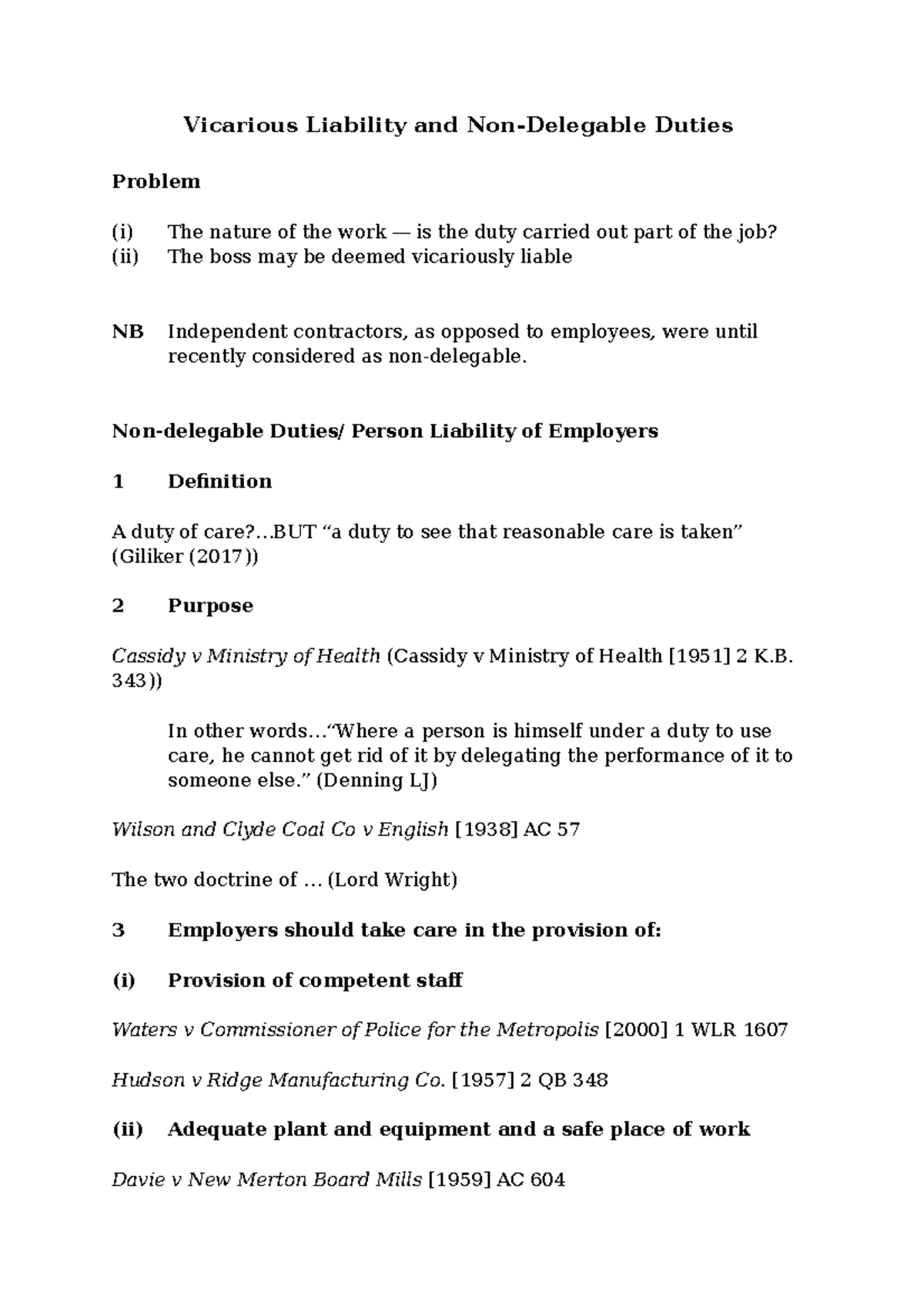 Vicarious Liability - Non-delegable Duties/ Person Liability of ...