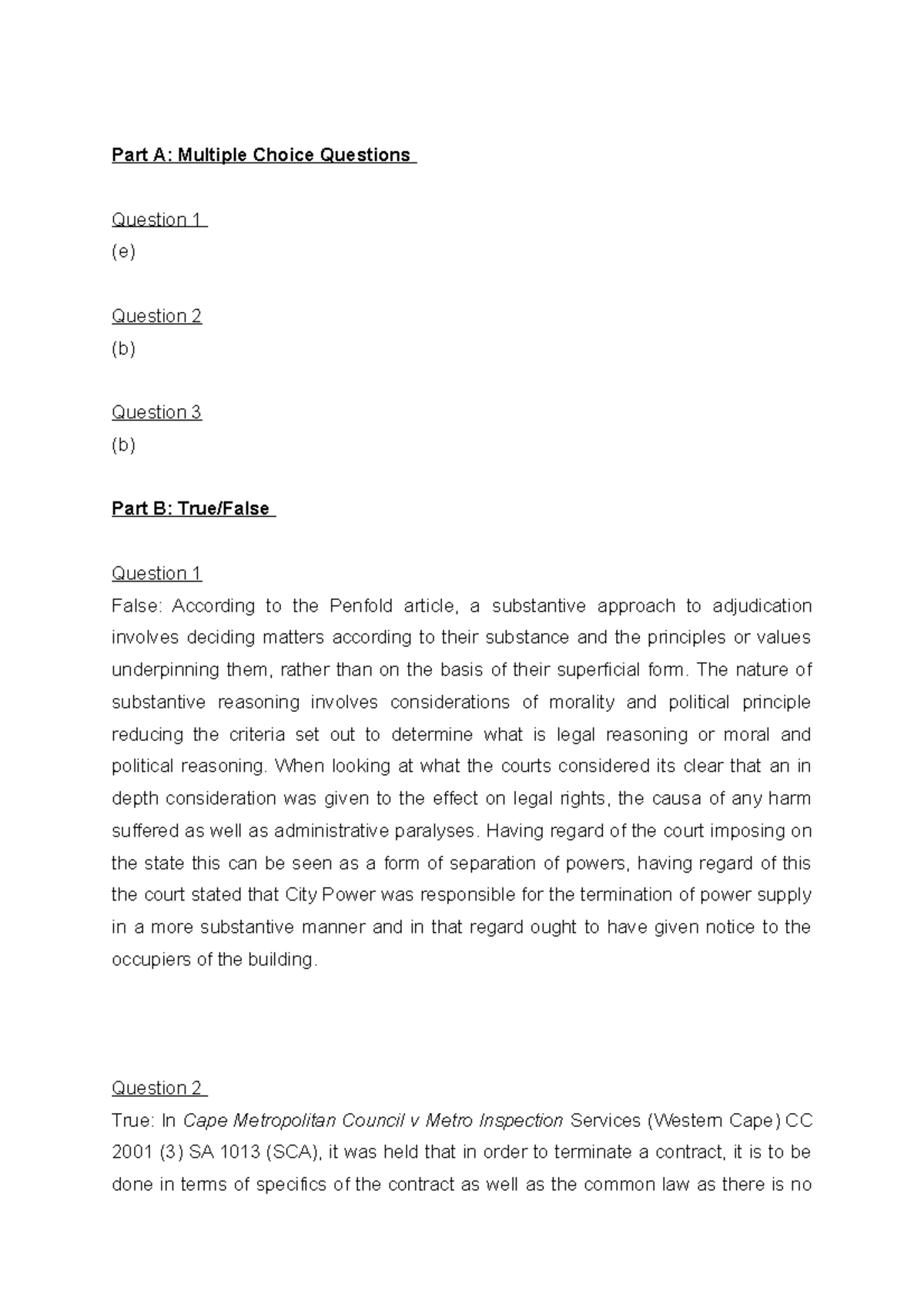 PBL TUT 8 - Tutorial work - Part A: Multiple Choice Questions Question ...