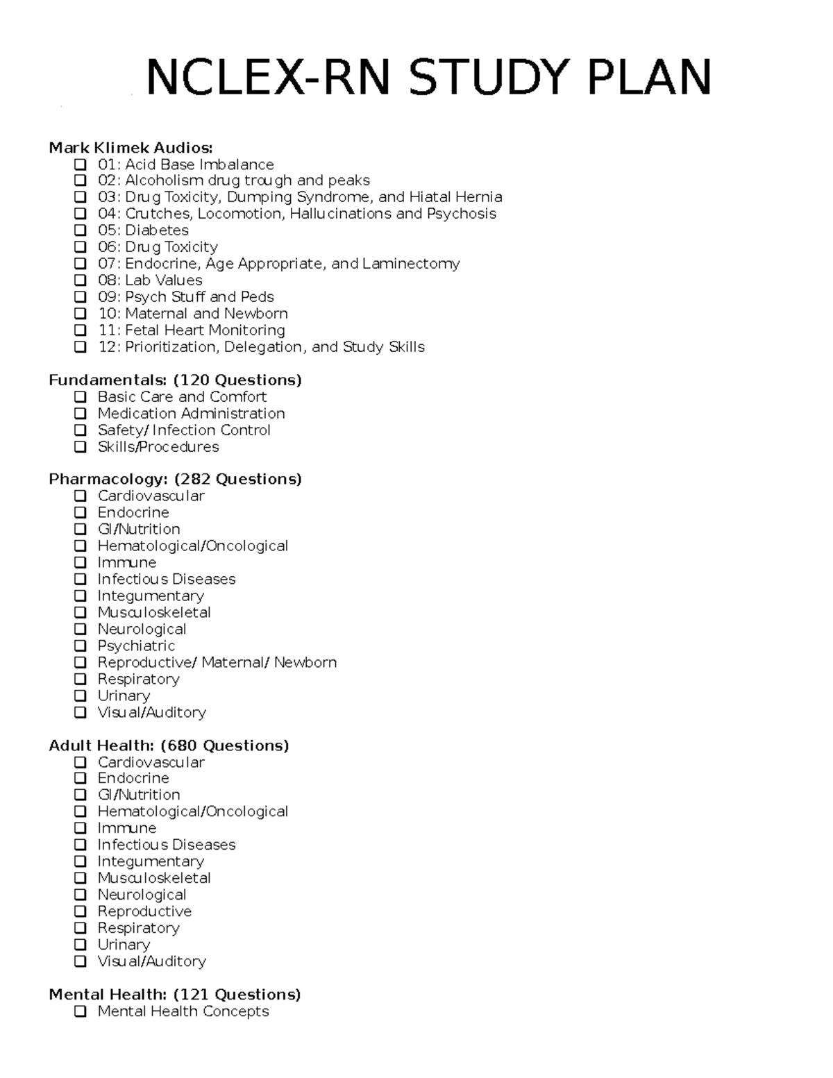 Nclex-RN Study Plan - nclex - NCLEX-RN STUDY PLAN Mark Klimek Audios ...