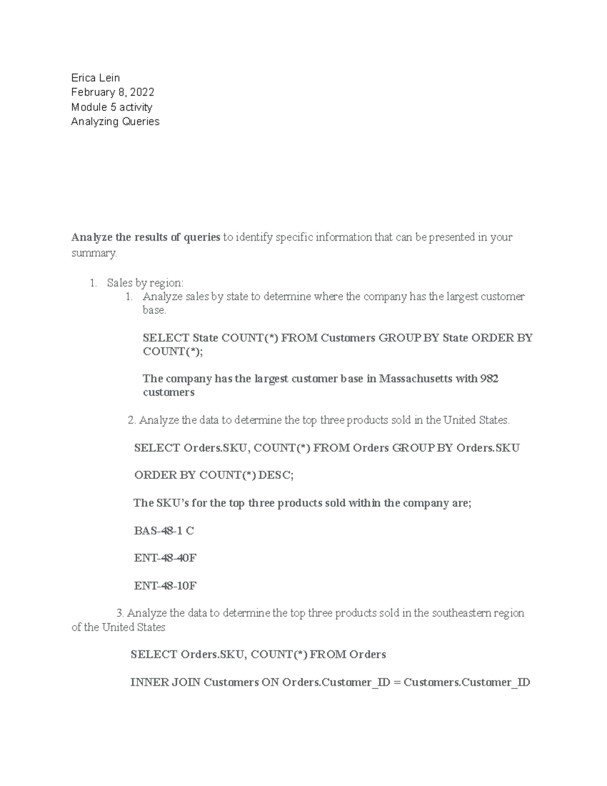 Lein Module 5 Major Activity - Erica Lein February 8, 2022 Module 5 ...
