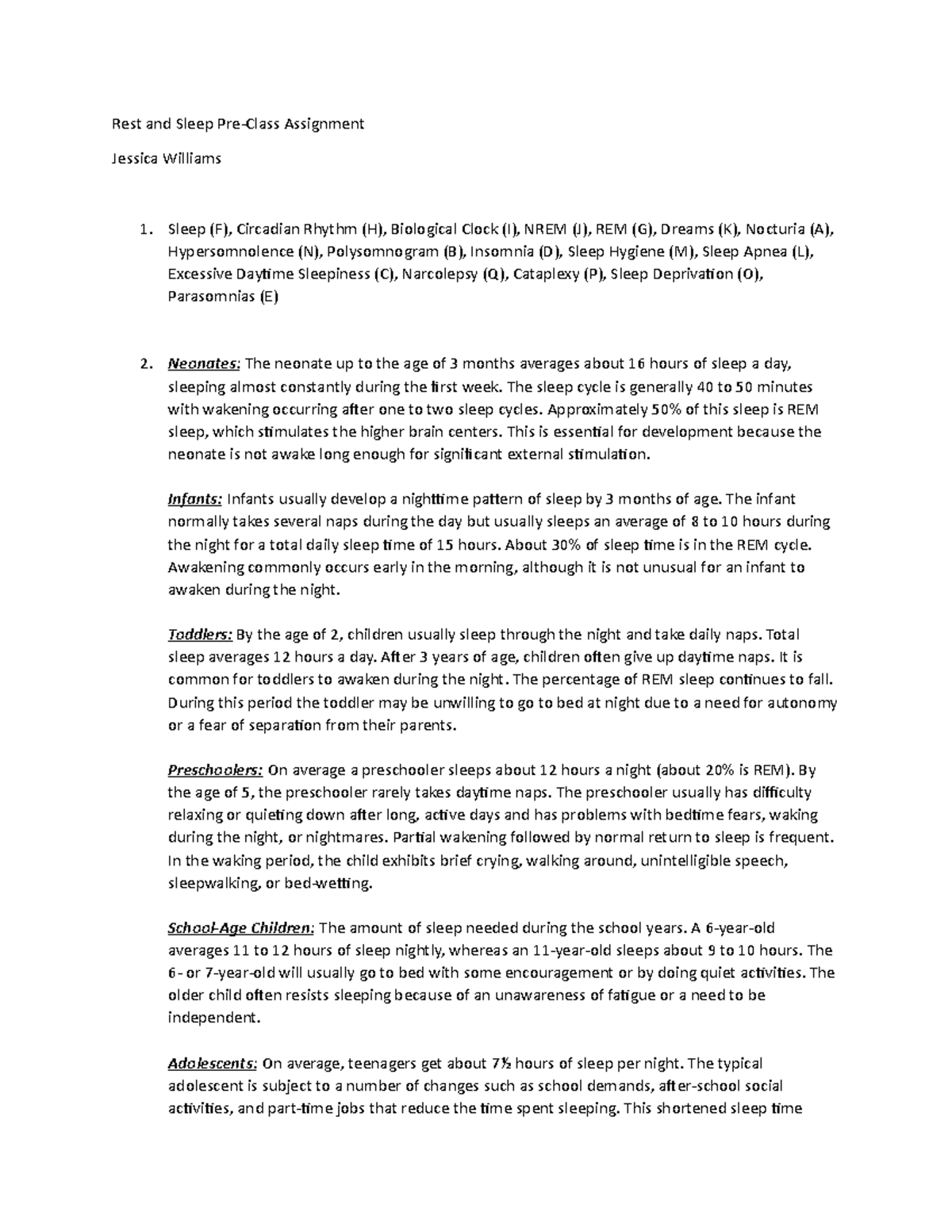 Rest and Sleep Pre-Class Assignment - Rest and Sleep Pre-Class ...