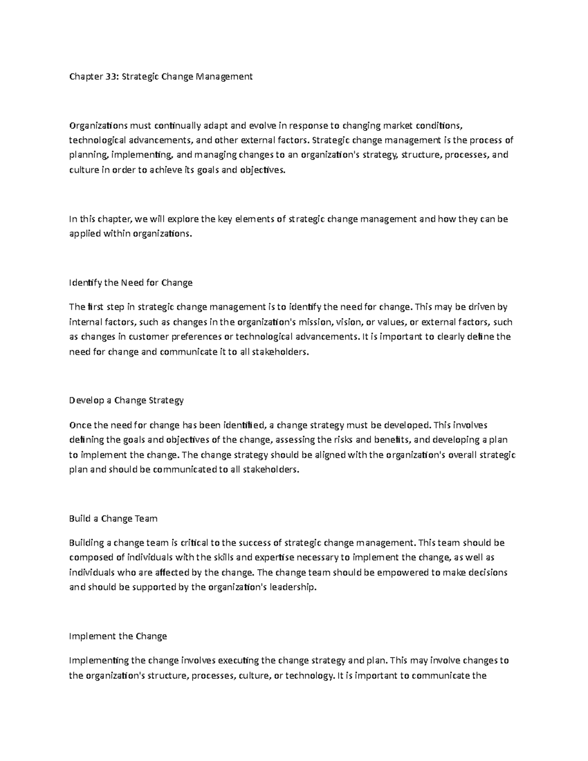 2 - Module - Chapter 33: Strategic Change Management Organizations must ...