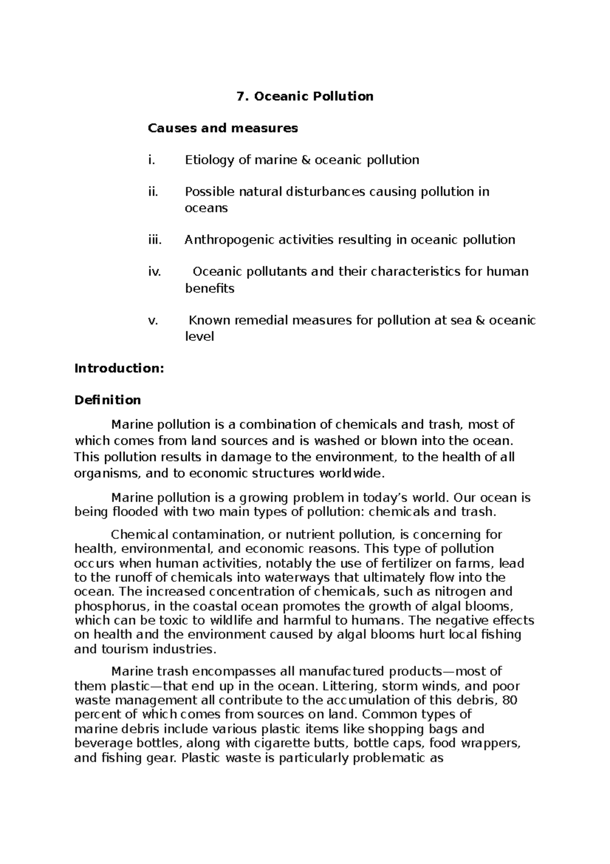 Chapter 7 oceranic pollution - Oceanic Pollution Causes and measures i ...