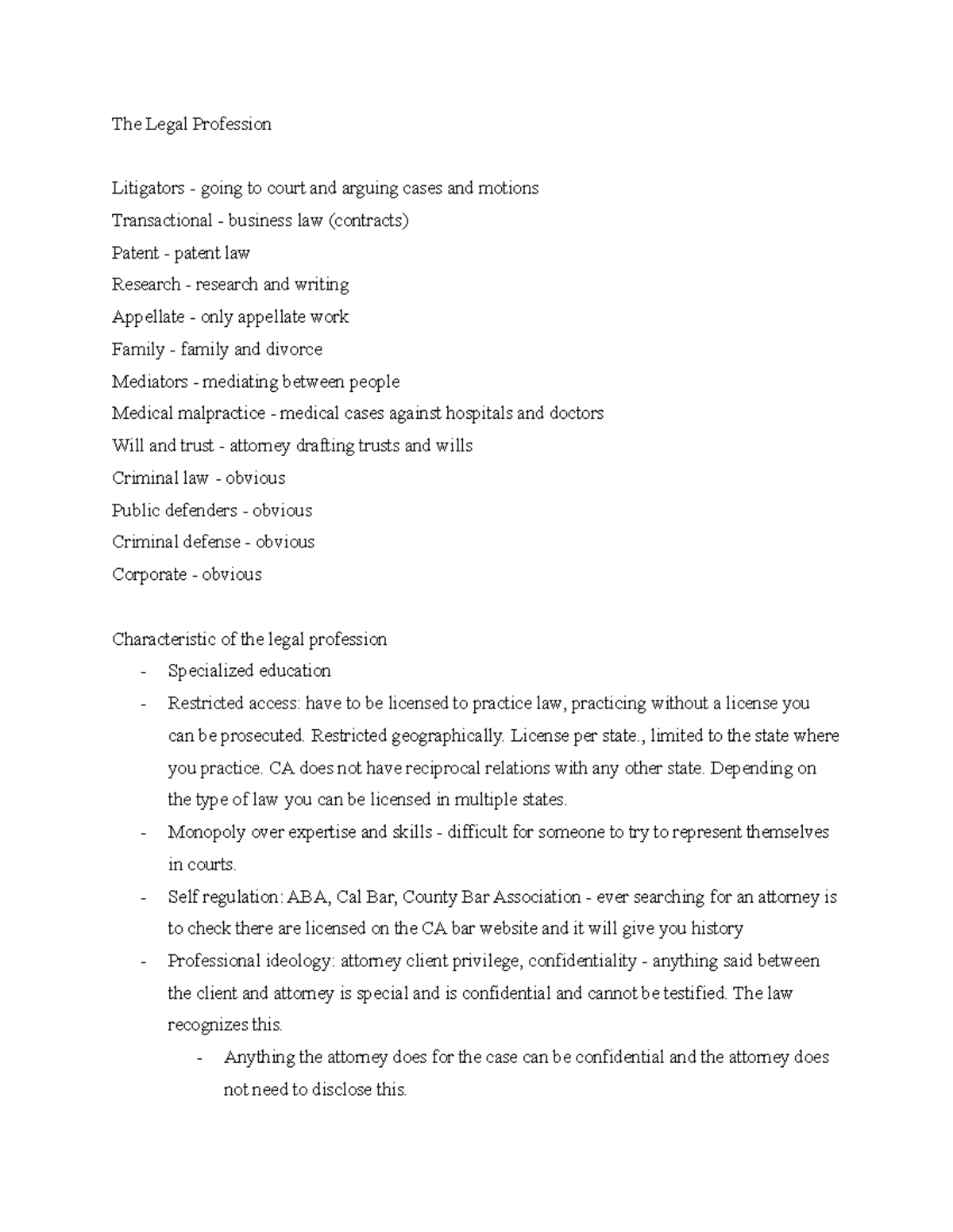 Chapter 4 - Lecture notes from in class lecture. - The Legal Profession ...