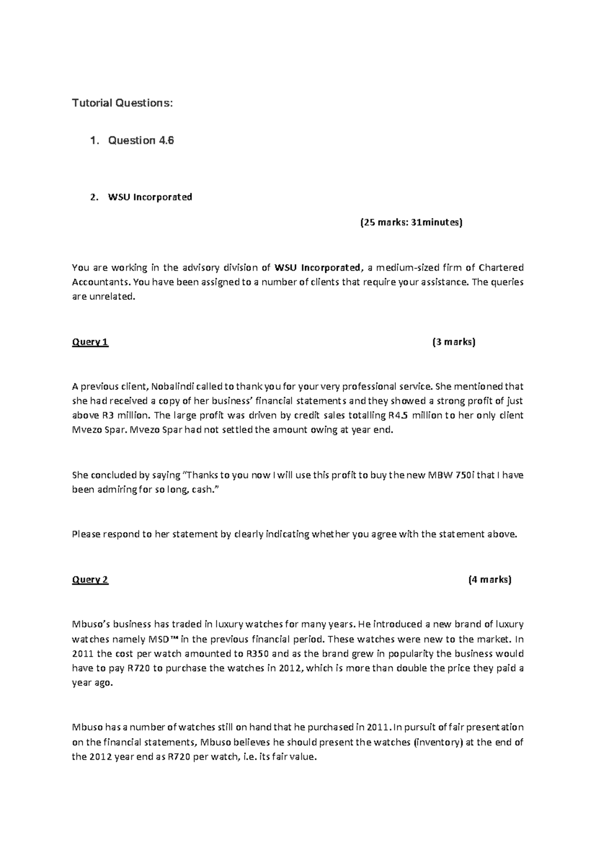 Tutorial 2 Questions - Tutorial Questions: 1. Question 4. 2. WSU ...