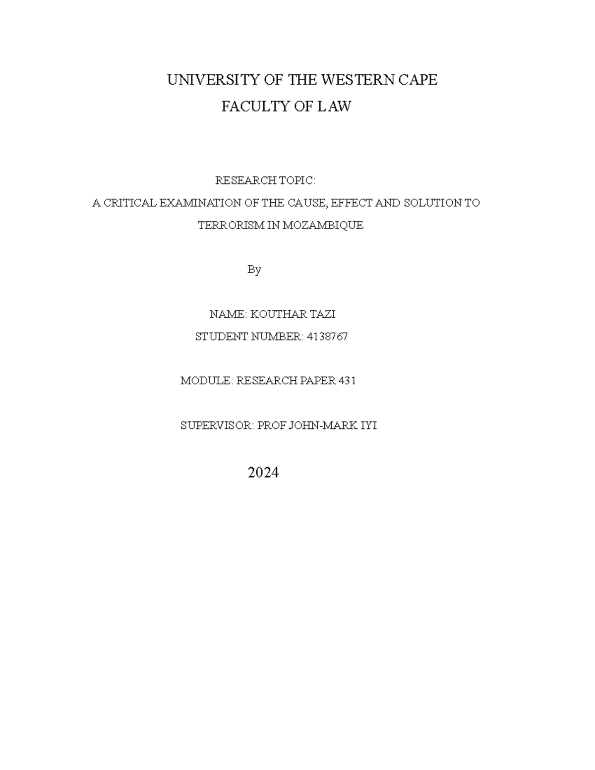 Research paper Chapter 2 draft With Comments - UNIVERSITY OF THE WESTERN CAPE FACULTY OF LAW ...
